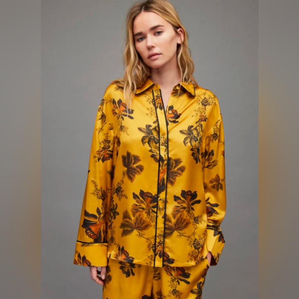 Allsaints Sofi Lilly Silk Blend Pyjama Shirt - Gem